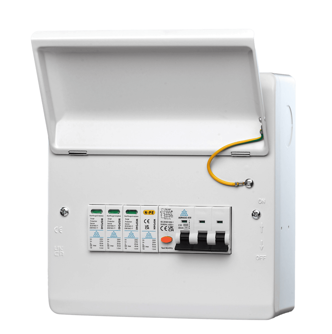 WCED Metal enclosure 4 pole SPD + 4 pole 40A C Curve RCBO. c – UK EV ...