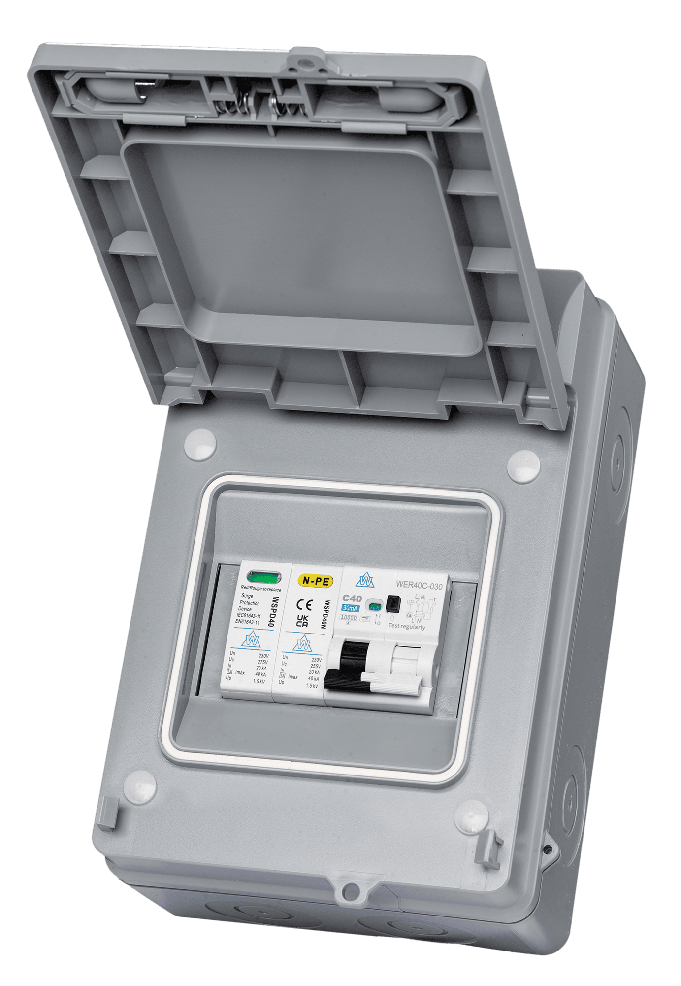 WCED IP65 WEATHERPROOF A TYPE 25A RCBO EV PROTECTION UNIT PLUS SURGE ...
