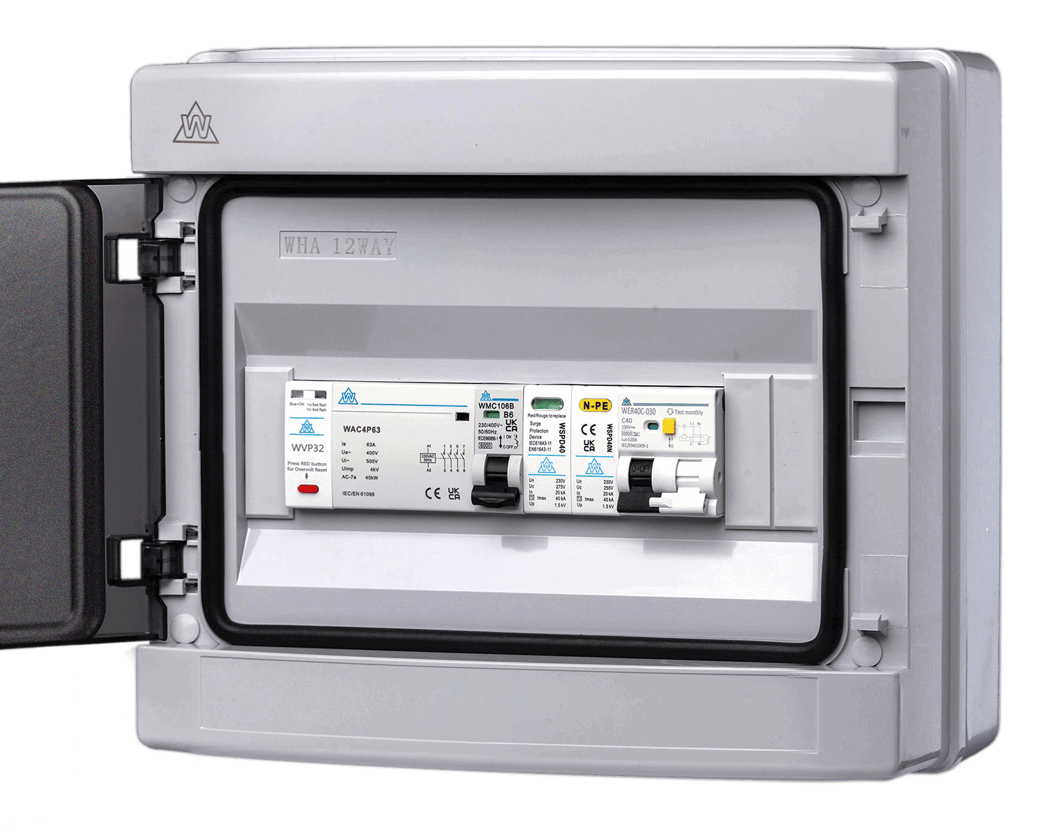 WCED PME Loss Unit 12 mod IP65 c/w C40 RCBO /4P63A contactor, SPD & PME ...