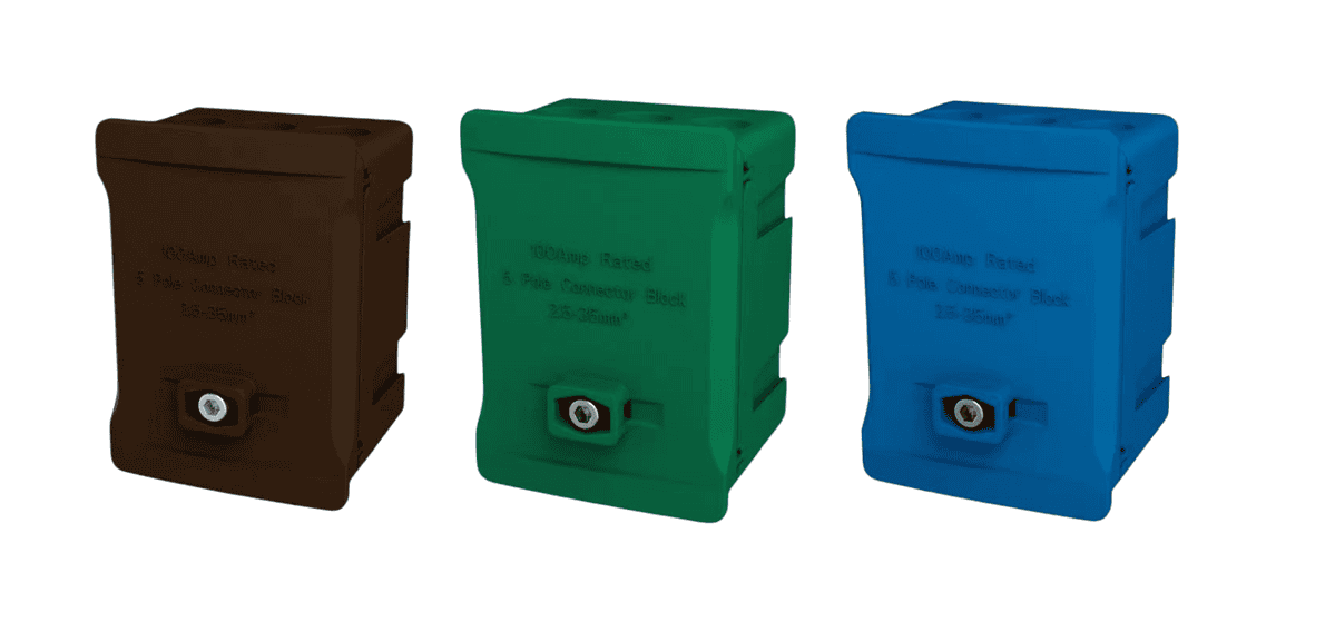 WCED Single Pole 100A Terminal Block set of 3 (brown+green+blue). WTB5 ...
