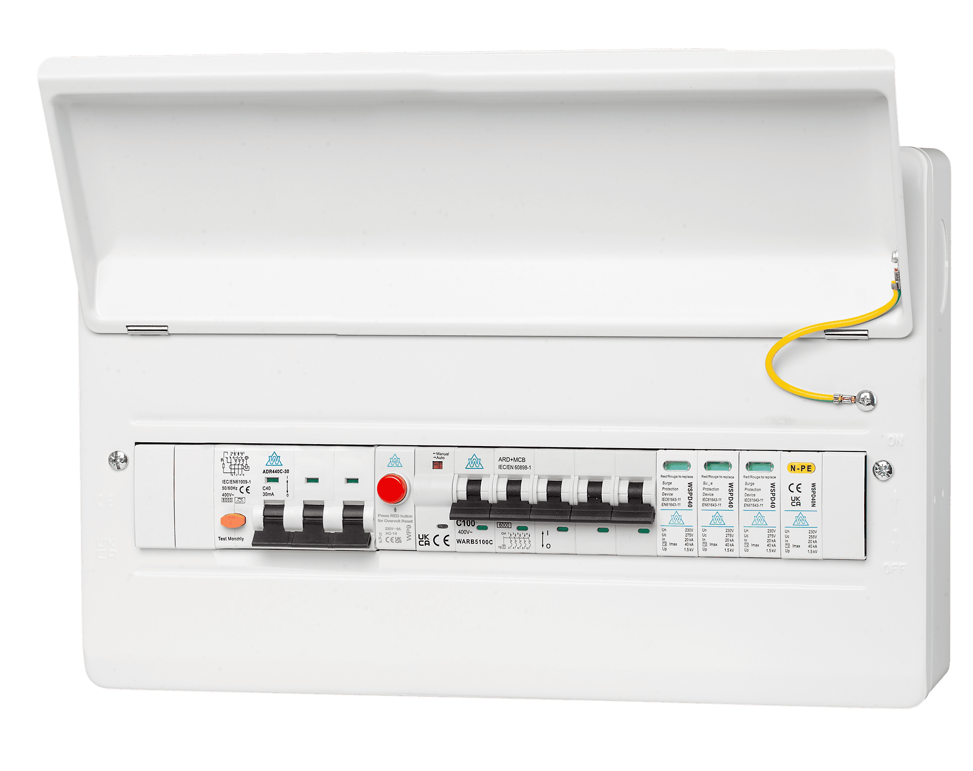 WCED 100A MCB+PME RELAY +SPD+40A RCBO (1 x 3 Phase chargepoint +SPD ...