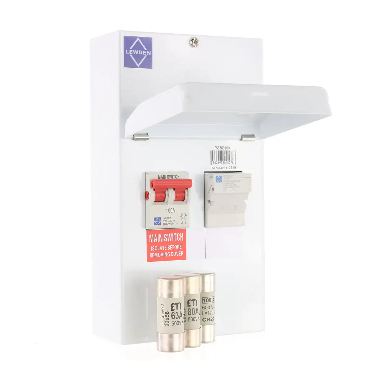 Lewden Fused Switch 63/80/100A 1P+N IP20. FS6380100 – UK EV Installers Shop