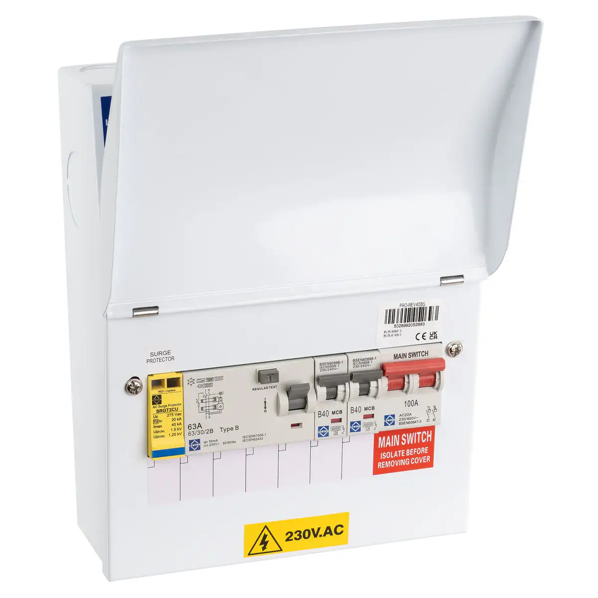 Lewden EV Consumer Unit 40A Type B + SPD RKO. PRO-REV40BS – UK EV ...