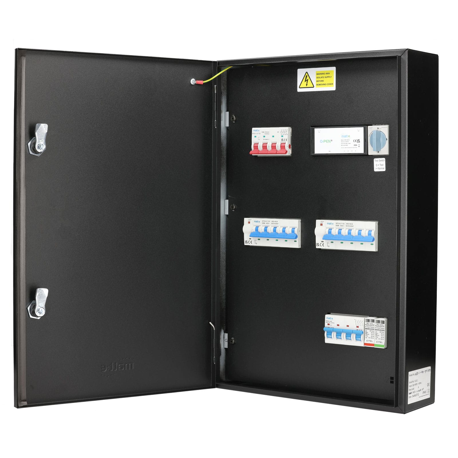 matt:e ARD-1-100-TP-SPD Connection centre with O-PEN®, automatic reset 5 pole isolator & Type 2 ...
