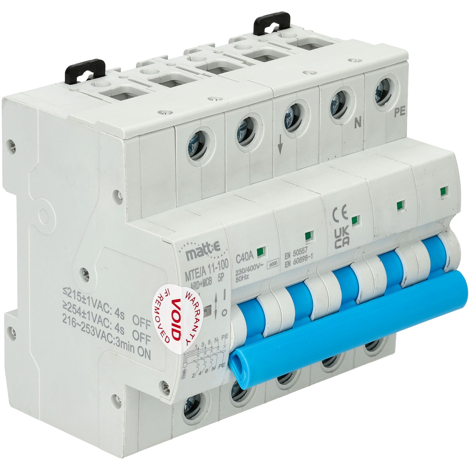 matt:e MTE/A 5P 40A Auto reset 5 Pole MCB with built in PEN fault ...