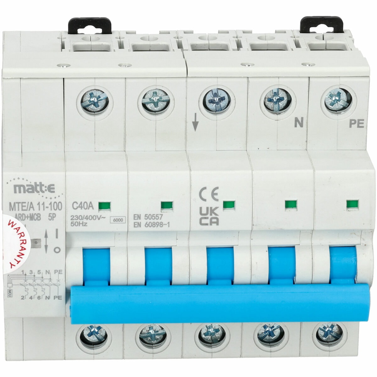 matt:e MTE/A 5P 40A Auto reset 5 Pole MCB with built in PEN fault protection. – UK EV Installers ...