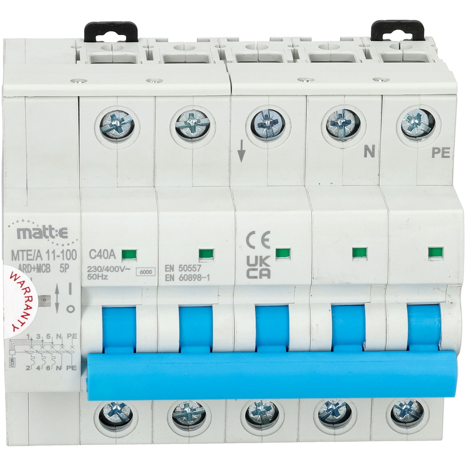matt:e MTE/A 5P 40A Auto reset 5 Pole MCB with built in PEN fault ...