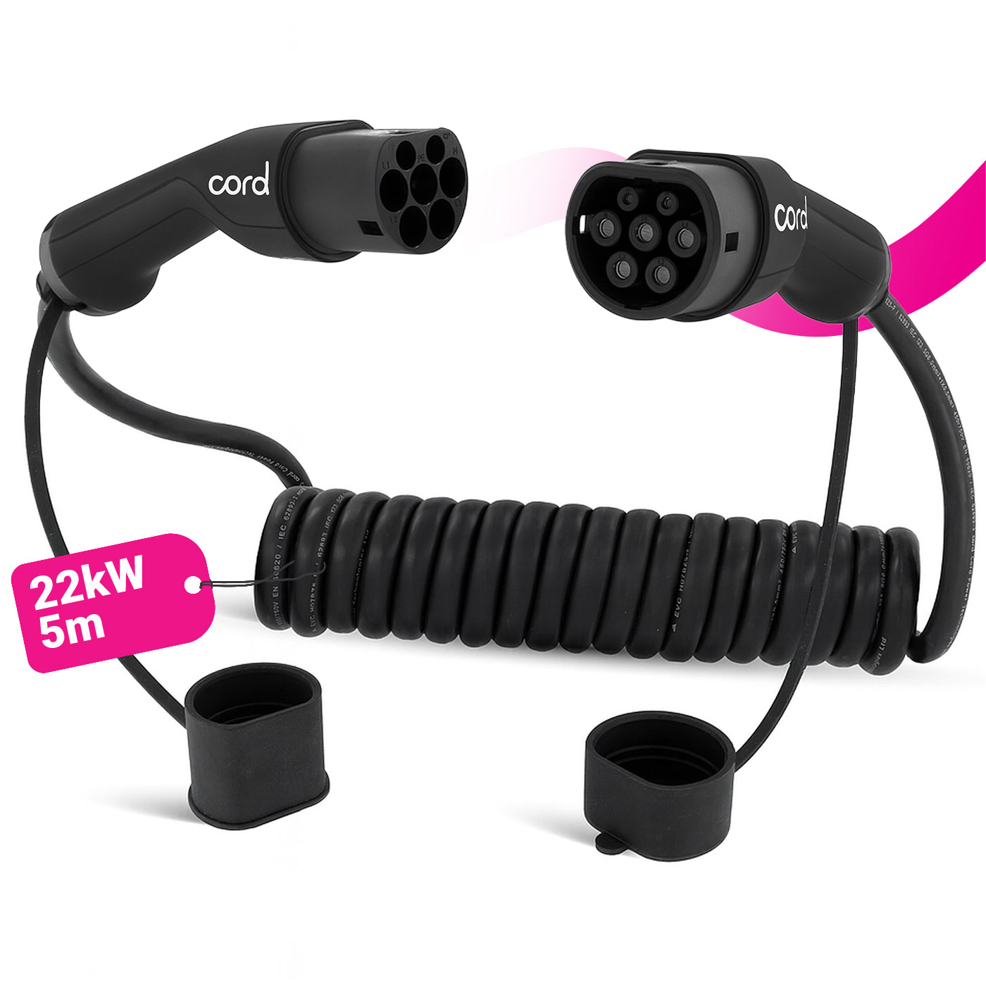 Cord 5m Coiled EV Charging Cable -22kW 3-Phase Type 2. CRDCBL05M22KW ...